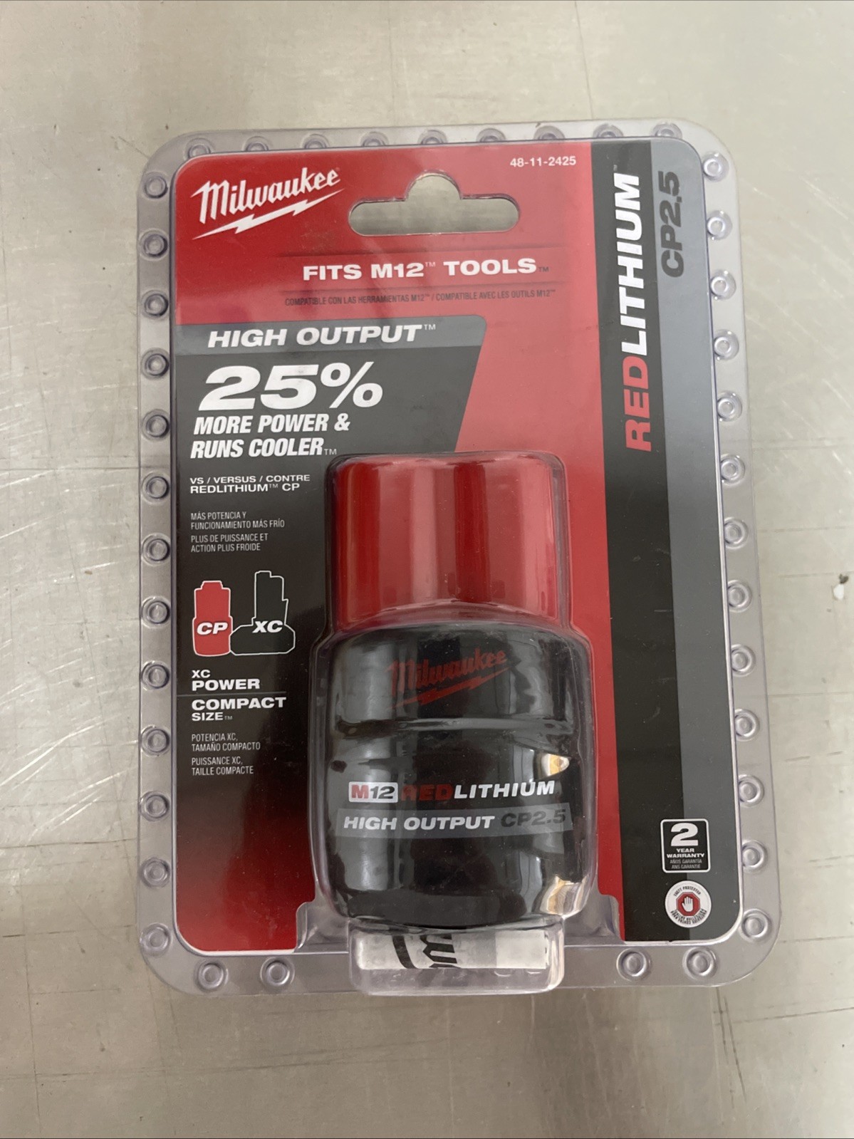 Milwaukee 48-11-2425 M12 12V REDLITHIUM HIGH OUTPUT CP2.5 Battery ...
