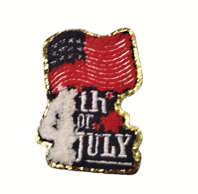 4th of July Patch Iron On Chenille Embroidered Gold Sparkle Trim ...