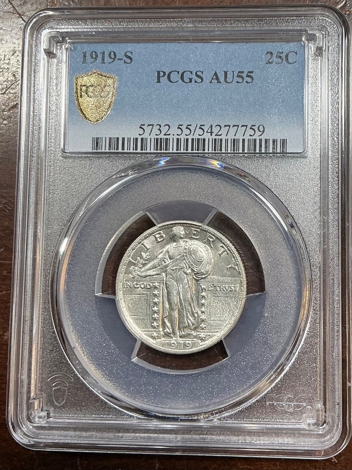 PCGS AU55 1919 S STANDING LIBERTY QUARTER BRIGHT WITH GREAT LUSTER ...