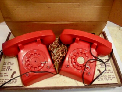 Old Sears' battery operated red toy telephone "Happy-Time Cradle Set" w ...