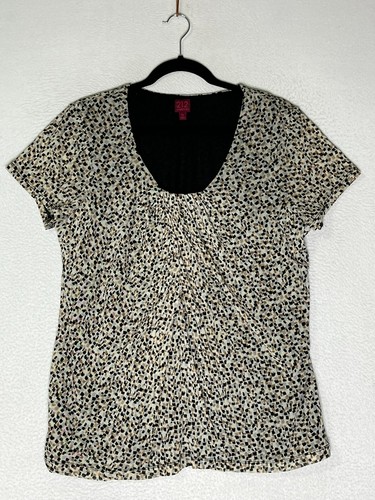 212 Collection Tan Black Pebble Design Blouse Top Leopard Print Womens ...