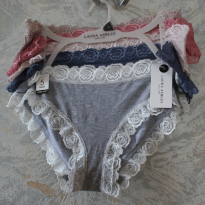 NWT LAURA ASHLEY 5 pack briefs Panties Large Gray Blush Pink Blue Mauve ...
