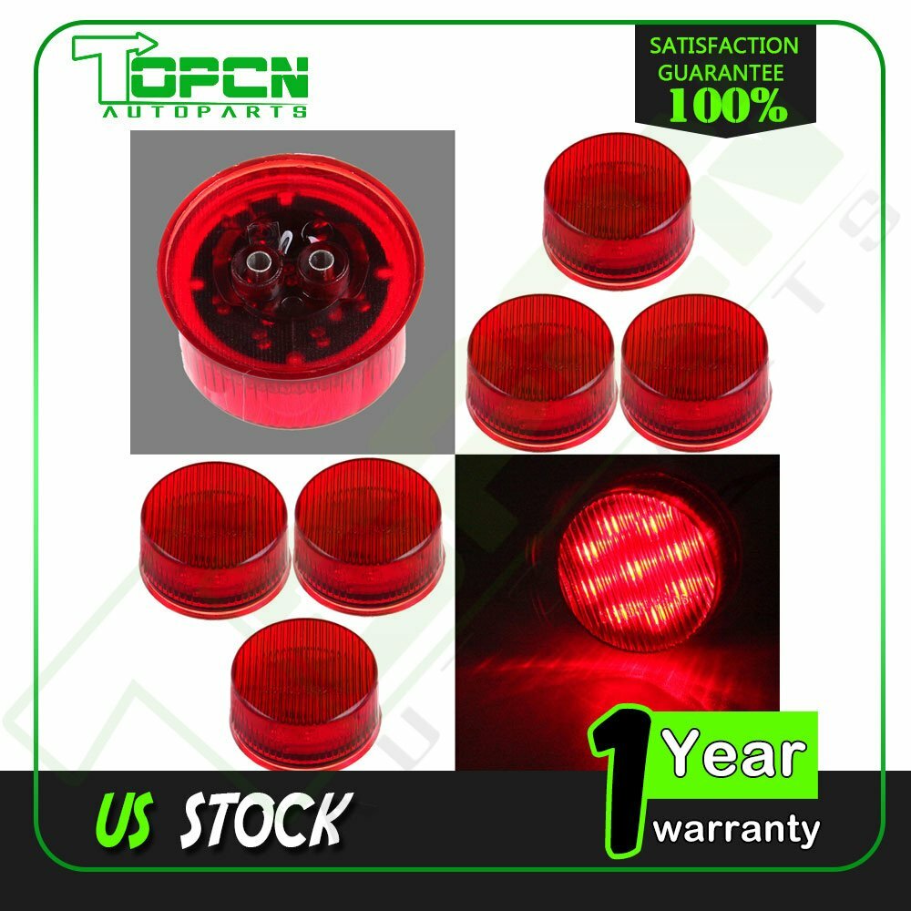 (6) Red 9 LED Truck Trailer Sealed Side Marker Clearance Light 2" Round ...