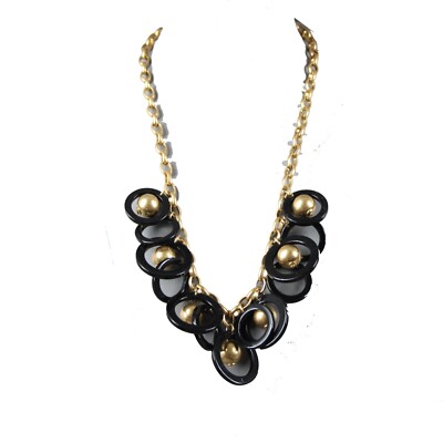J Crew NEW $45 Goldtone Black Circles Gold Balls Statement 20" Ext. 2 ...