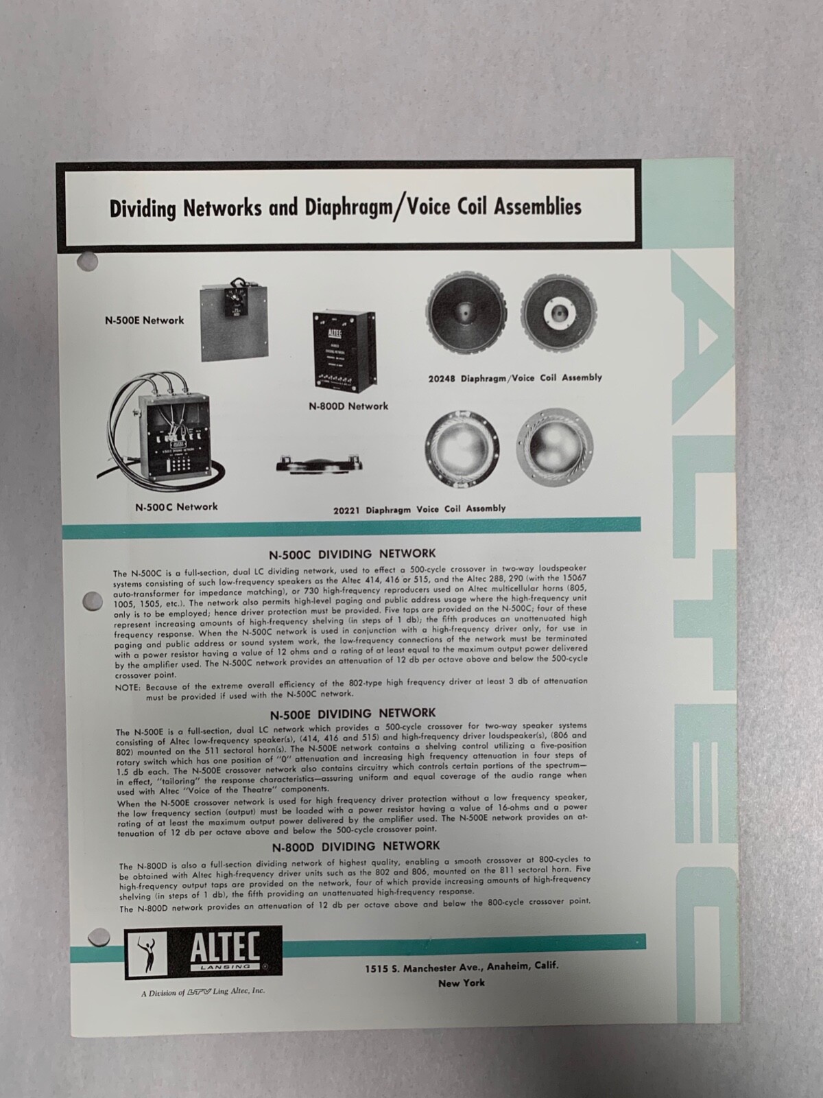 Original Vtg Altec Dividing Network Diaphragm Voice Coil Assm. Spec ...