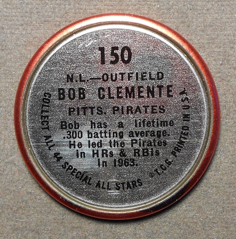 Bob Clemente, Topps 1964 All Stars Coin – Disc. Pressed aluminum, 37mm ...