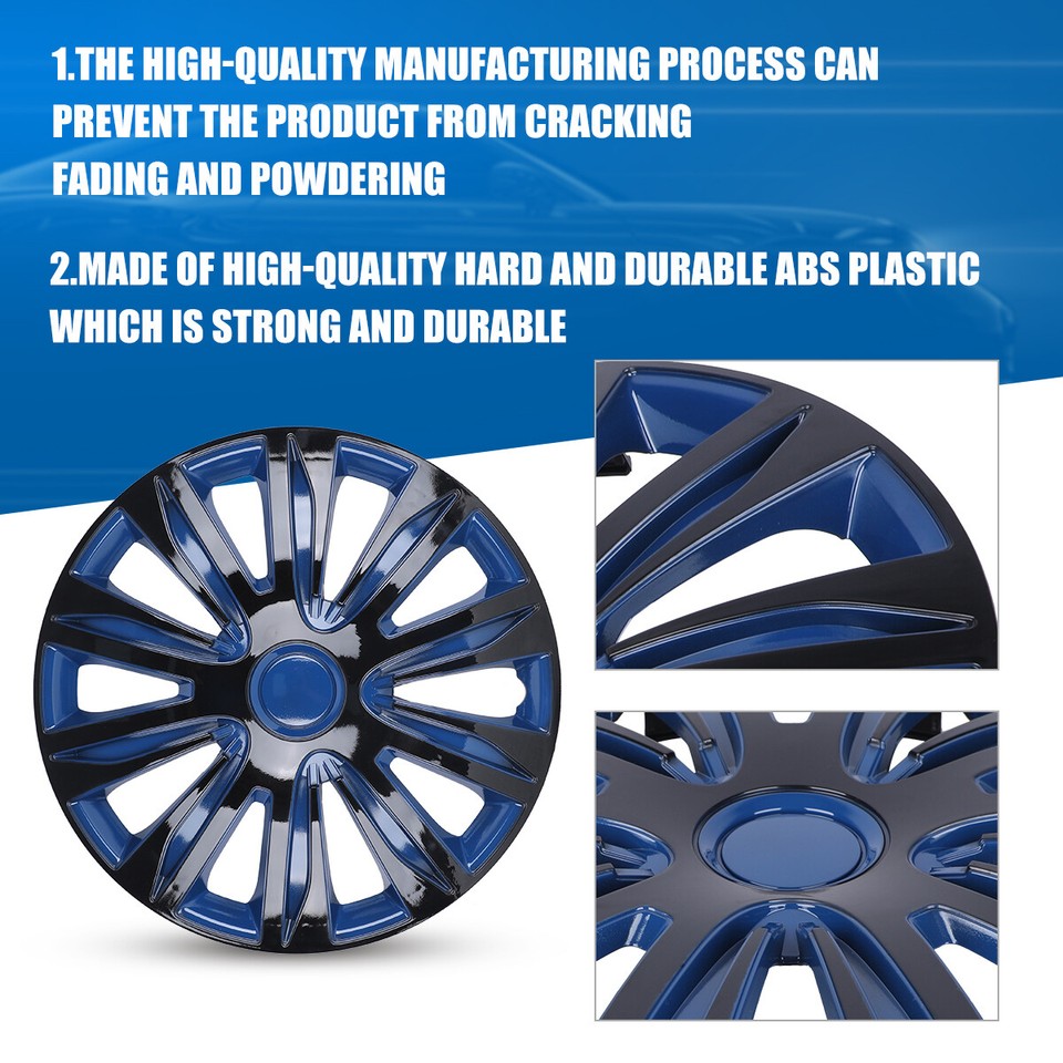 4PCS/Set 17''Universal Wheel Rim Cover Black & Blue Hubcaps Car Caps ...