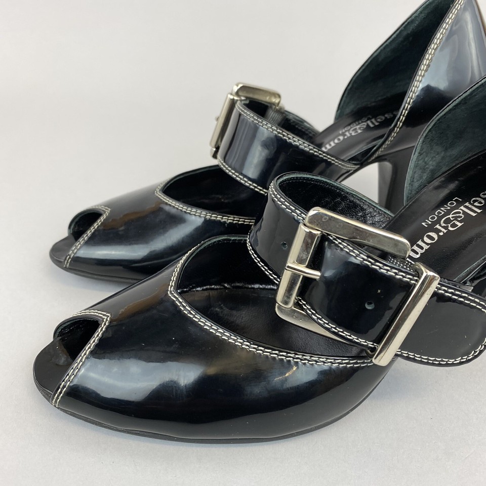 Russell & Bromley Black Patent Mary Jane Buckle Open Toe Court Shoes 37 ...