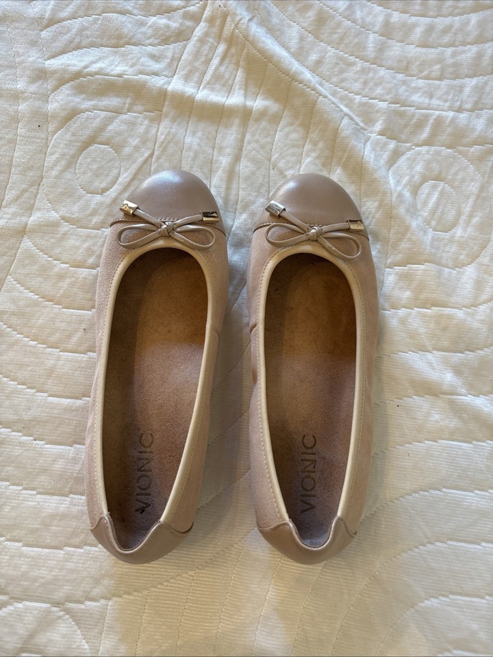 Vionic Women’s Minna Ballet Bow Flats /Sand with Suede Leather Toe ...