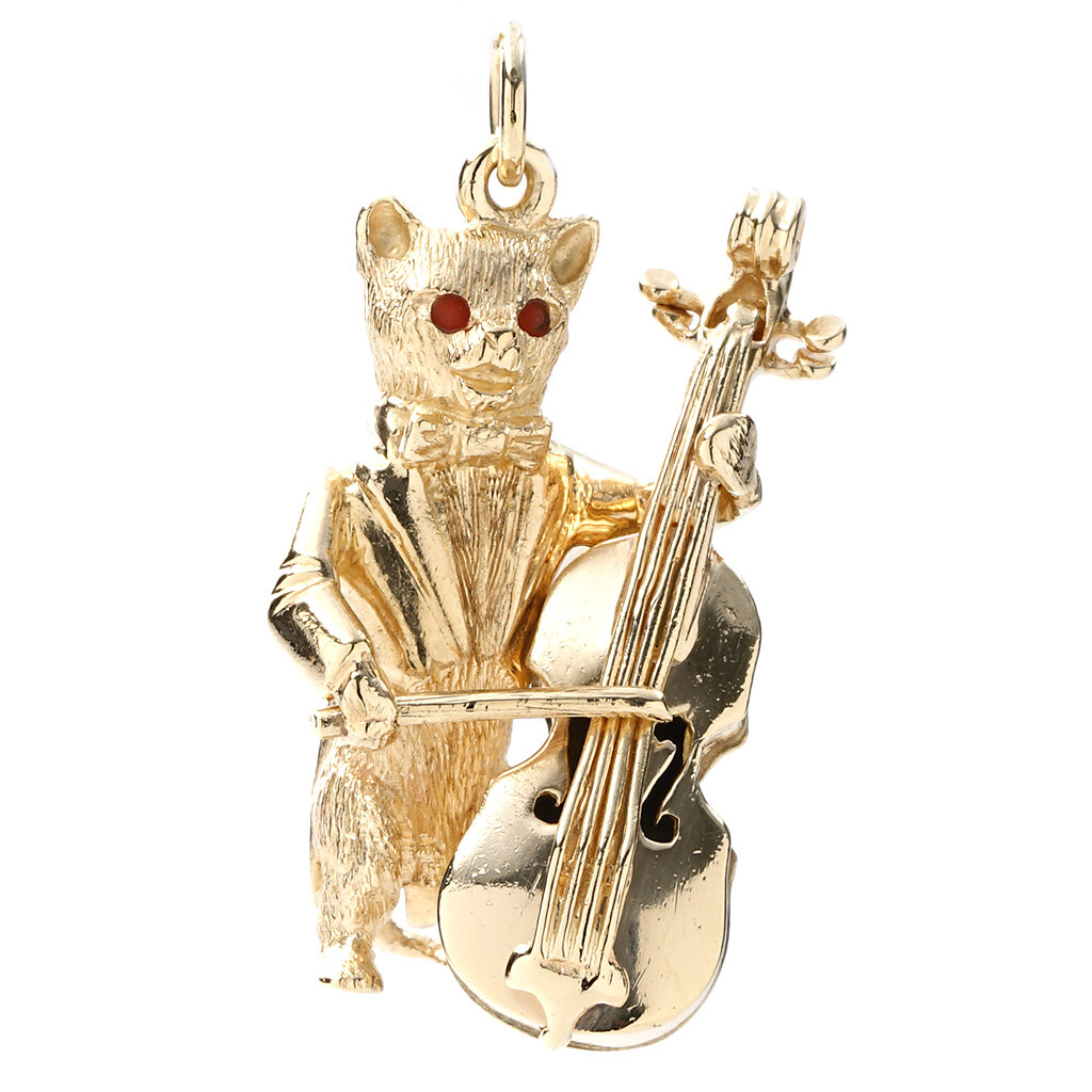 Dankner Vintage Cat Playing Cello Charm 14k Yellow Gold | eBay