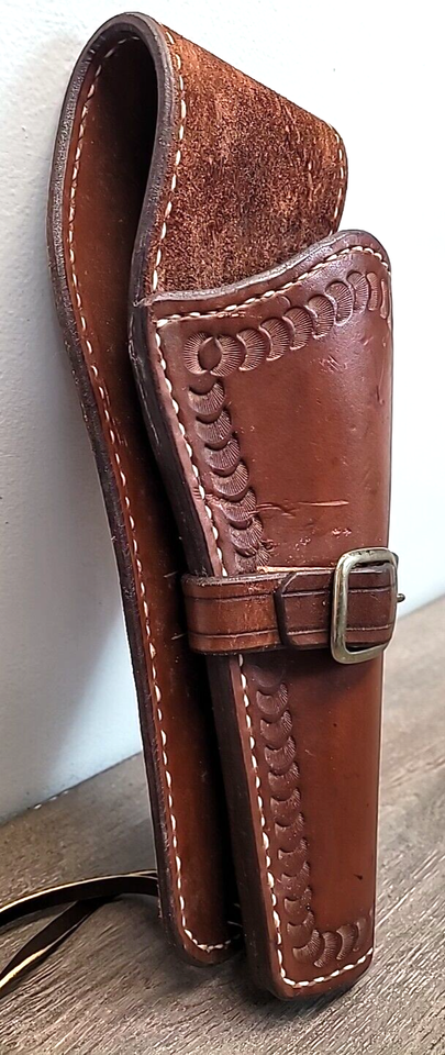 Vtg Brown Leather Gun Sheath Revolver Holster Embossed Buckled Right ...