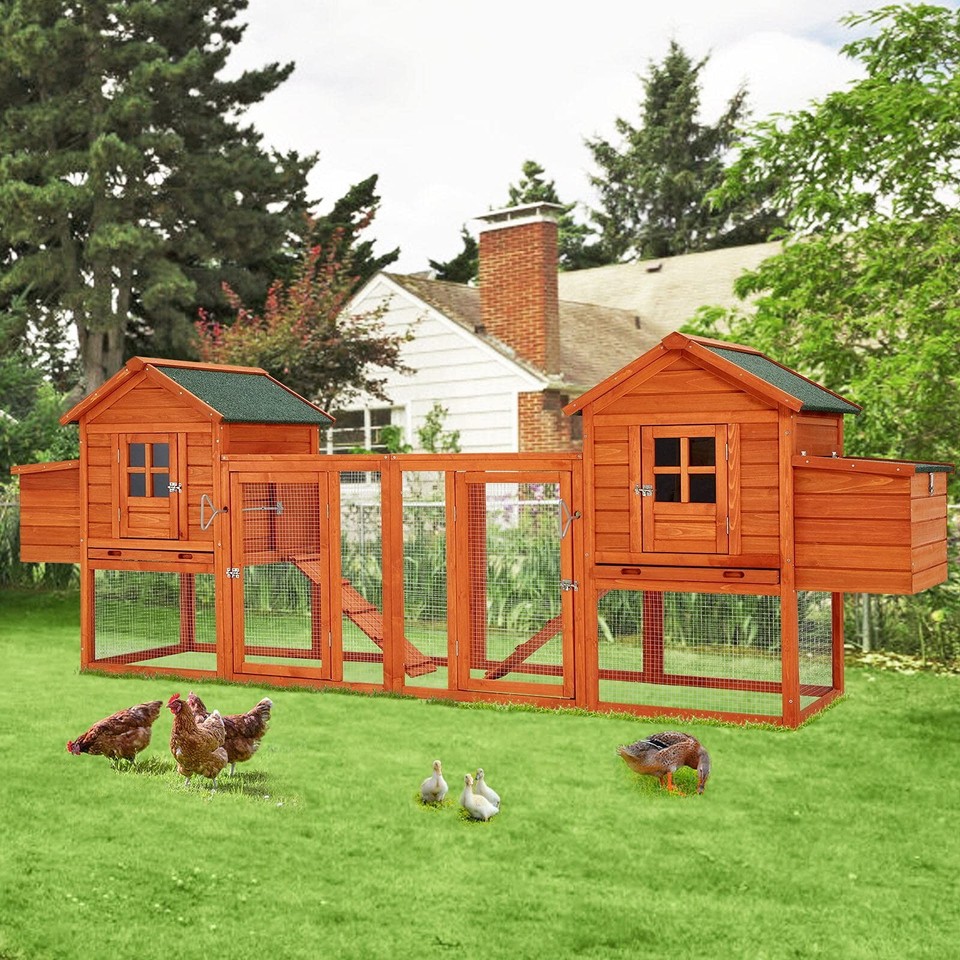 144" Large Solid Wood Chicken Coop Hen House 6-12 Chickens w/ 4 Nesting ...