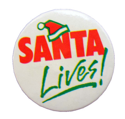 Hallmark BUTTON PIN Christmas Vintage SANTA LIVES 1990s 1.5" MINI ...