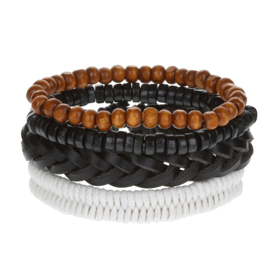 Mens Leather Bracelet Surfer Wide Multi Row Layer Stack Wristband Wrap ...