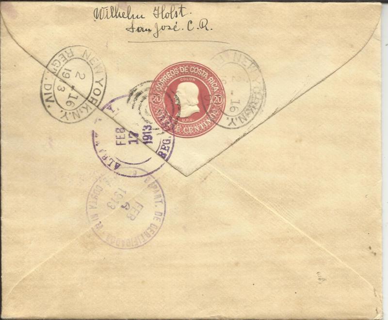 Costa Rica Registered Postal Envelope HG:C1 uprated Sc#71(x2-corner ...