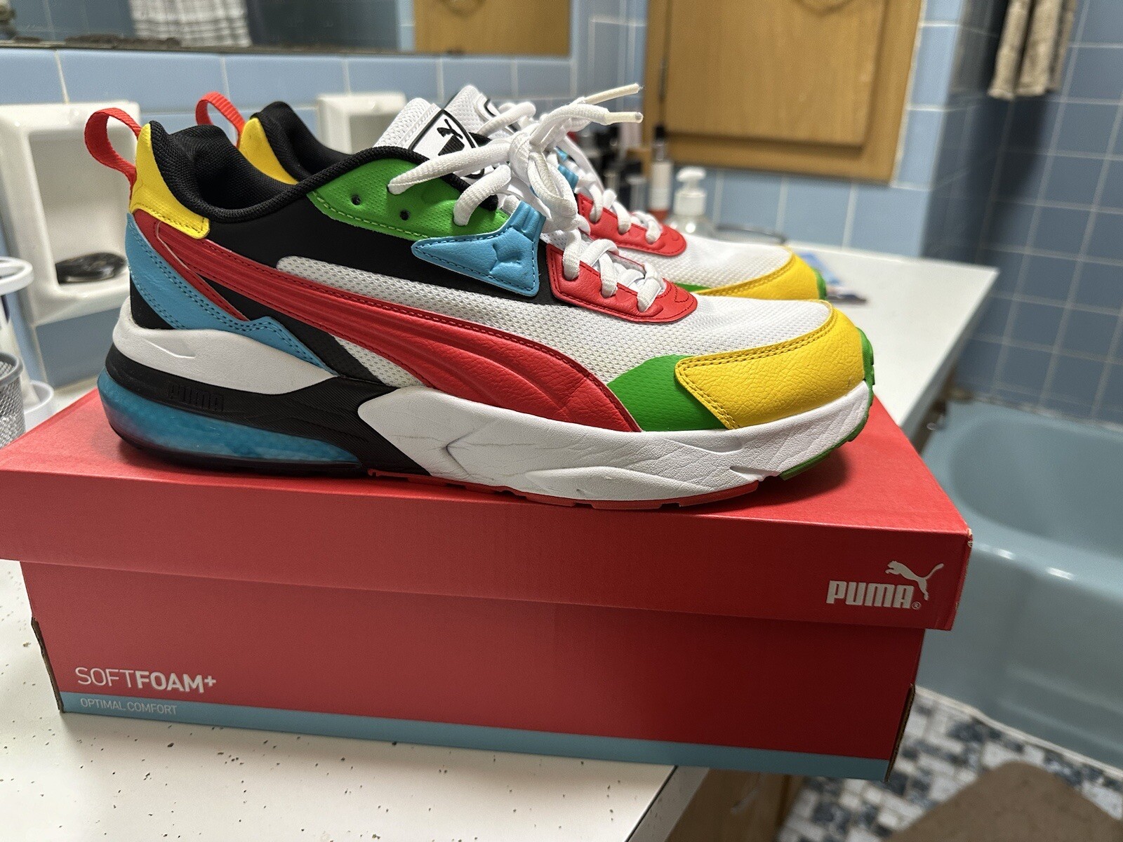 PUMA Vis2K white-puma red-bright aqua blanc-puma roug… - Gem