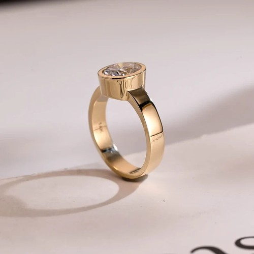 Bezel Set Oval Moissanite Solitaire Engagement Thick Band Ring Birthday ...
