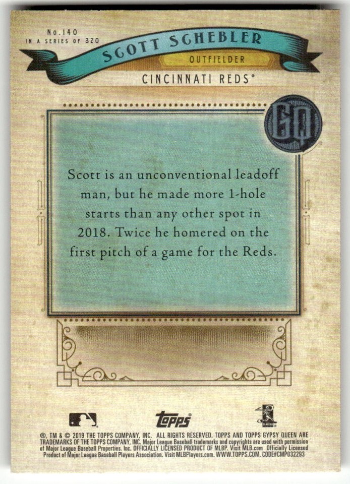 2019 Topps Gypsy Queen #140 Scott Schebler Cincinnati Reds Baseball | eBay