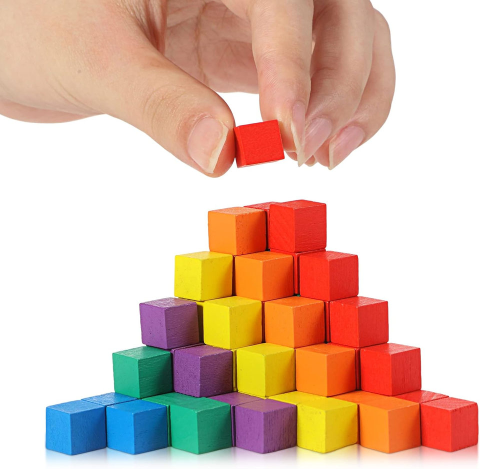 72 Pcs Small Wooden Colored Blocks Painted Wooden Cubes Square Building ...