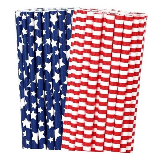 200Pcs Patriotic Paper Straws American Flag Printed Drinking Straws Red ...