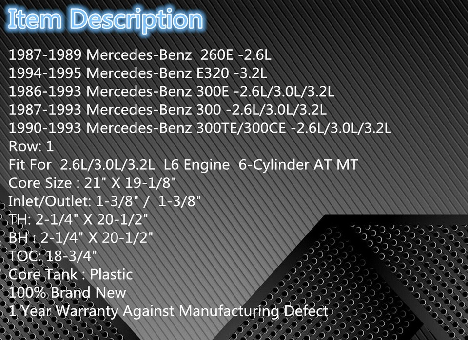 453 New Radiator For Mercedes-Benz E320 260E 300CE 300E 300TE 2.6 2.8 3 ...