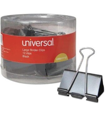 UNIVERSAL Large Binder Clips Black With Storage Tub 12/Pack 11112 | eBay