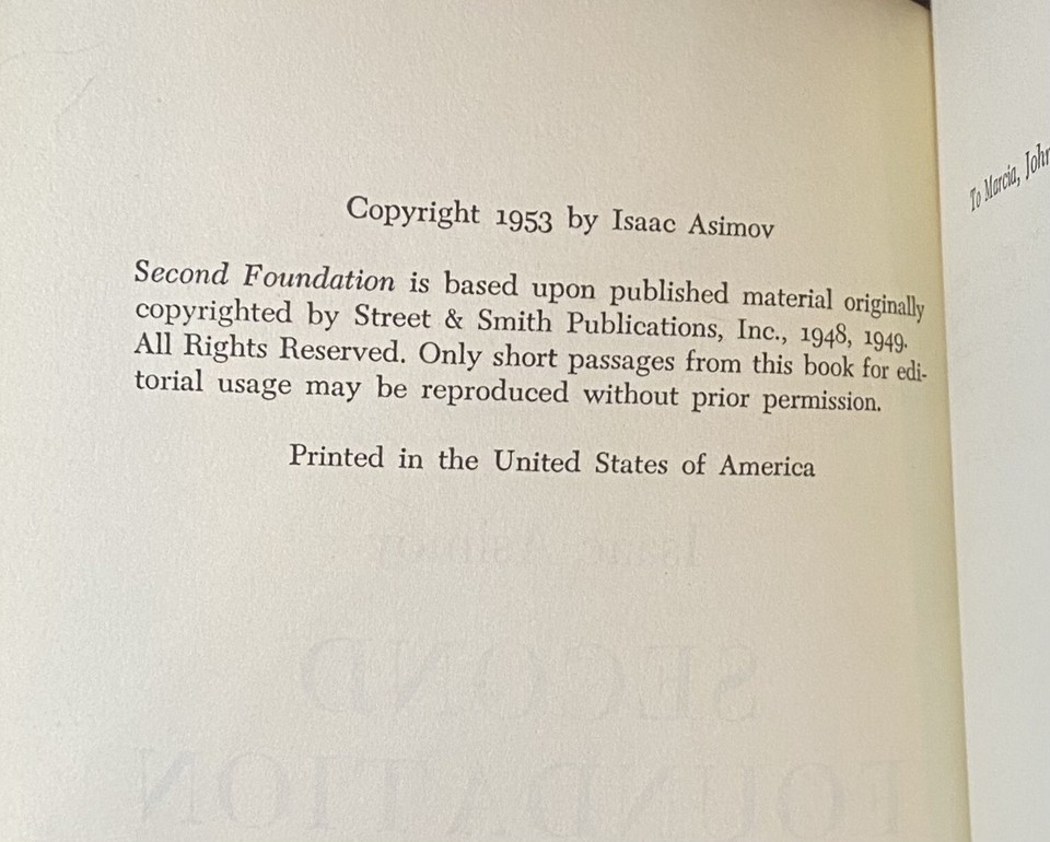 Second Foundation Isaac Asimov 1931 Double Day Hardcover with Dust ...