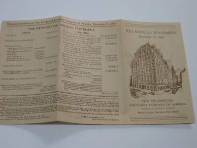 Prudential Insurance Co. 52nd Annual Statement 1927 | eBay