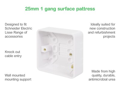 25mm Single 1 Gang Surface Mount Pattress Back Box Wall Socket Light ...