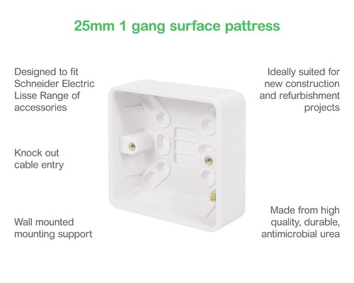 25mm Single 1 Gang Surface Mount Pattress Back Box Wall Socket Light ...