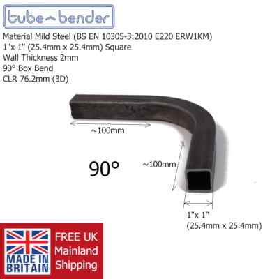 1" Box Bend (25.4 x25.4mm) Mild Steel Box Section 90 Degree Bend 2mm ...