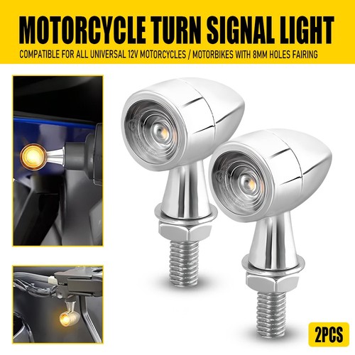 2X Chrome Mini Motorcycle Bullet LED Turn Signal Blinker Brake Light ...