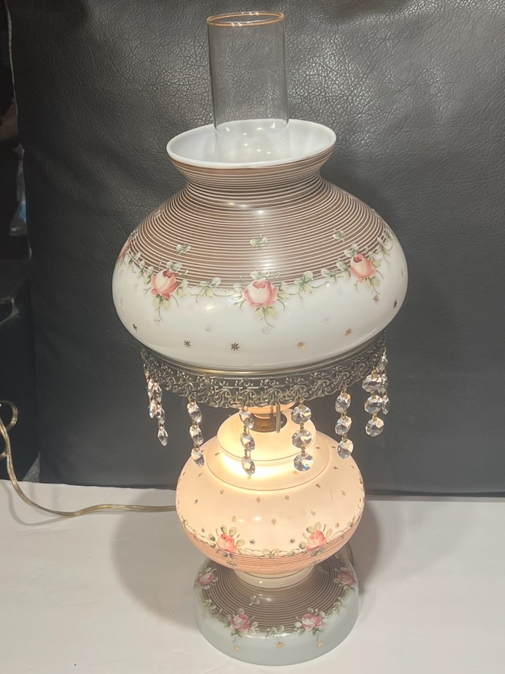 FENTON CHARLETON GLASS ROSES LAMP-3 LIGHTING OPTINS . HANDPAINTED | eBay