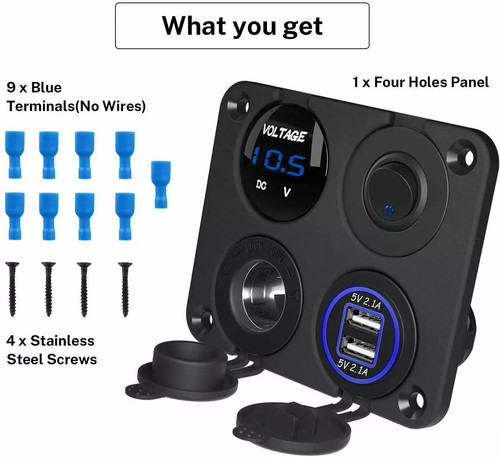 4 gang 1 Panel Dual USB Socket Charger LED Voltmeter+12V Power Outlet ...