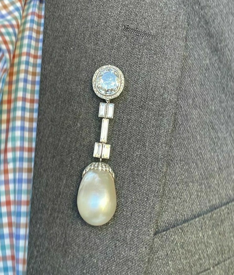 Cultured Baroque Pearl Lapel Pin 925 Silver CZ Baguette Fashion Art ...