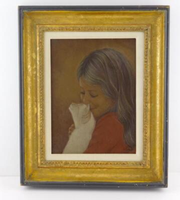Nancy Doyle Signed Original Framed Drawing Titled Girl Holding Cat | eBay