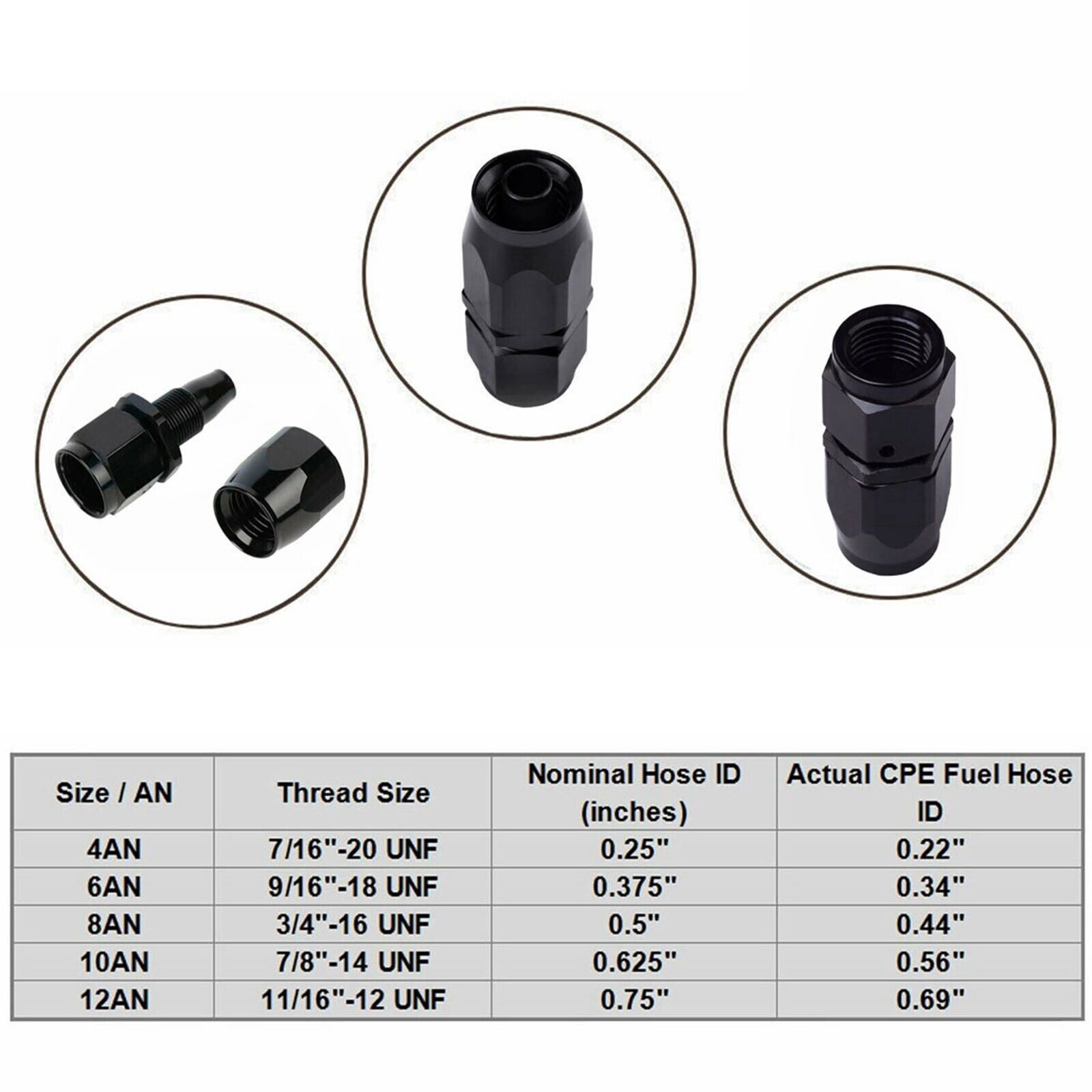 4pcs 4AN/6AN/8AN/10AN/12AN Straight Swivel Hose End Fitting Adaptor For ...