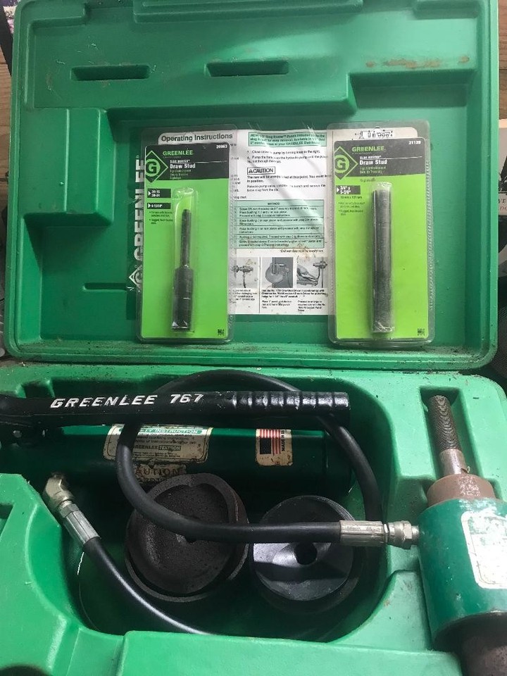 GREENLEE 767 Hyd. KO Set w/new 20963 & 2113B Draw Studs + 2-1/2" & 3 ...