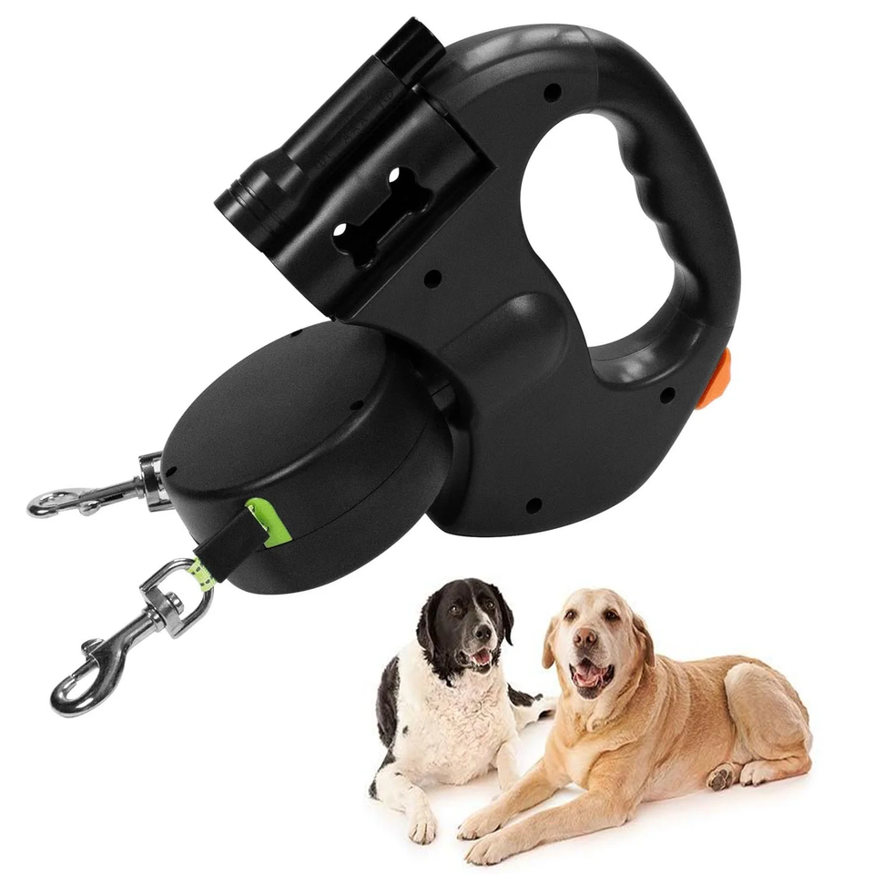 Two Dog Reflective Retractable Pet Leash – 360 Degree No Tangle Double ...