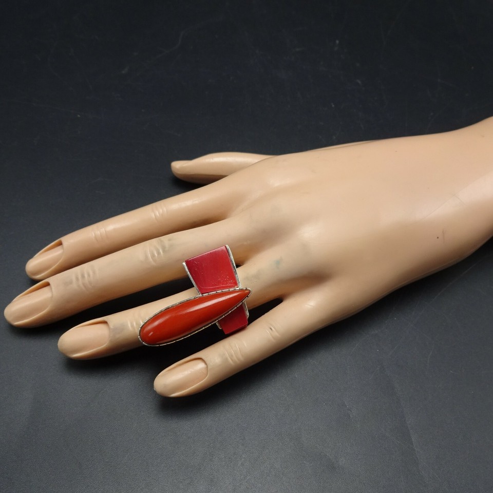 Museum Quality NANA PING Sculptural Sterling Silver RED CORAL Inlay ...