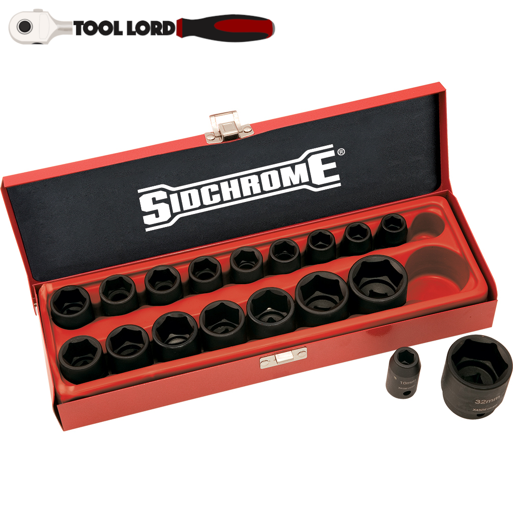 Sidchrome 18 Piece Metric & 10 Pce AF 1/2” Drv Impact Socket Set 10 ...