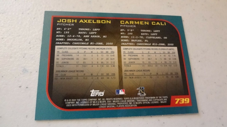 2001 TOPPS # 739 JOSH AXELSON/CARMEN CALI DRAFT PICKS BASEBALL CARD | eBay