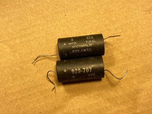 2 Vintage 1958 Micamold Paper Capacitors 8 uf 475v Axial tube amp caps ...
