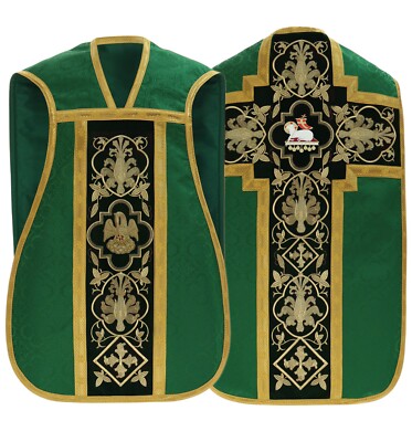 Green Roman Fiddleback Chasuble with stole "Agnus Dei" Vestment Casula ...