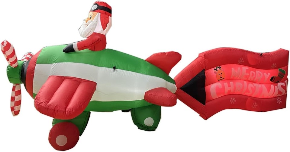 10.5FT Christmas Inflatables Santa Airplane with Rotating Propeller ...