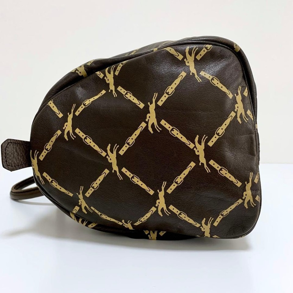 LONGCHAMP Horse Logo Bag Vintage Leather Handbag Travel Tote Brown Gold ...
