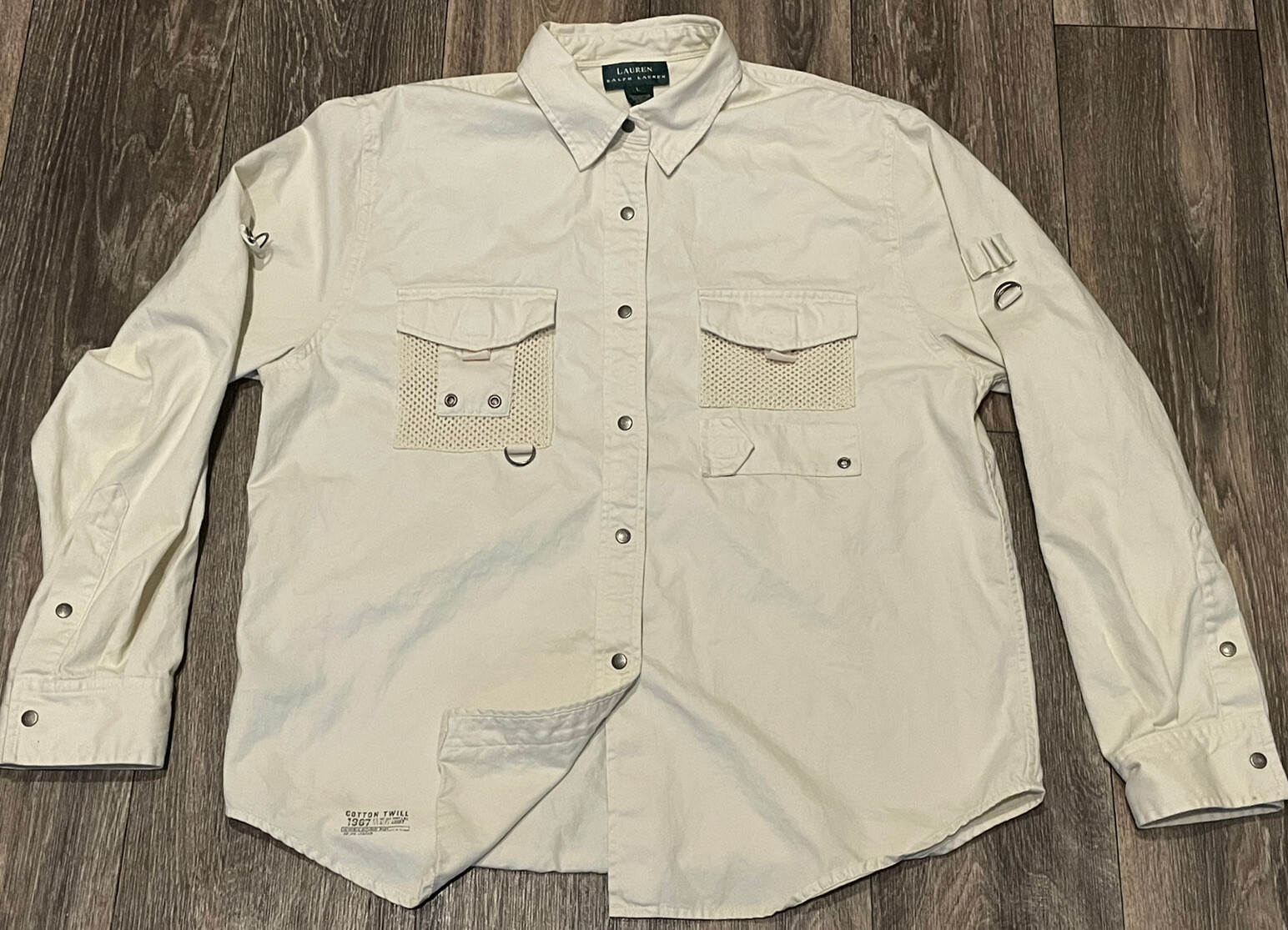 Ralph Lauren LRL Button Up Womens Large Tan Fishing Utility Safari ...