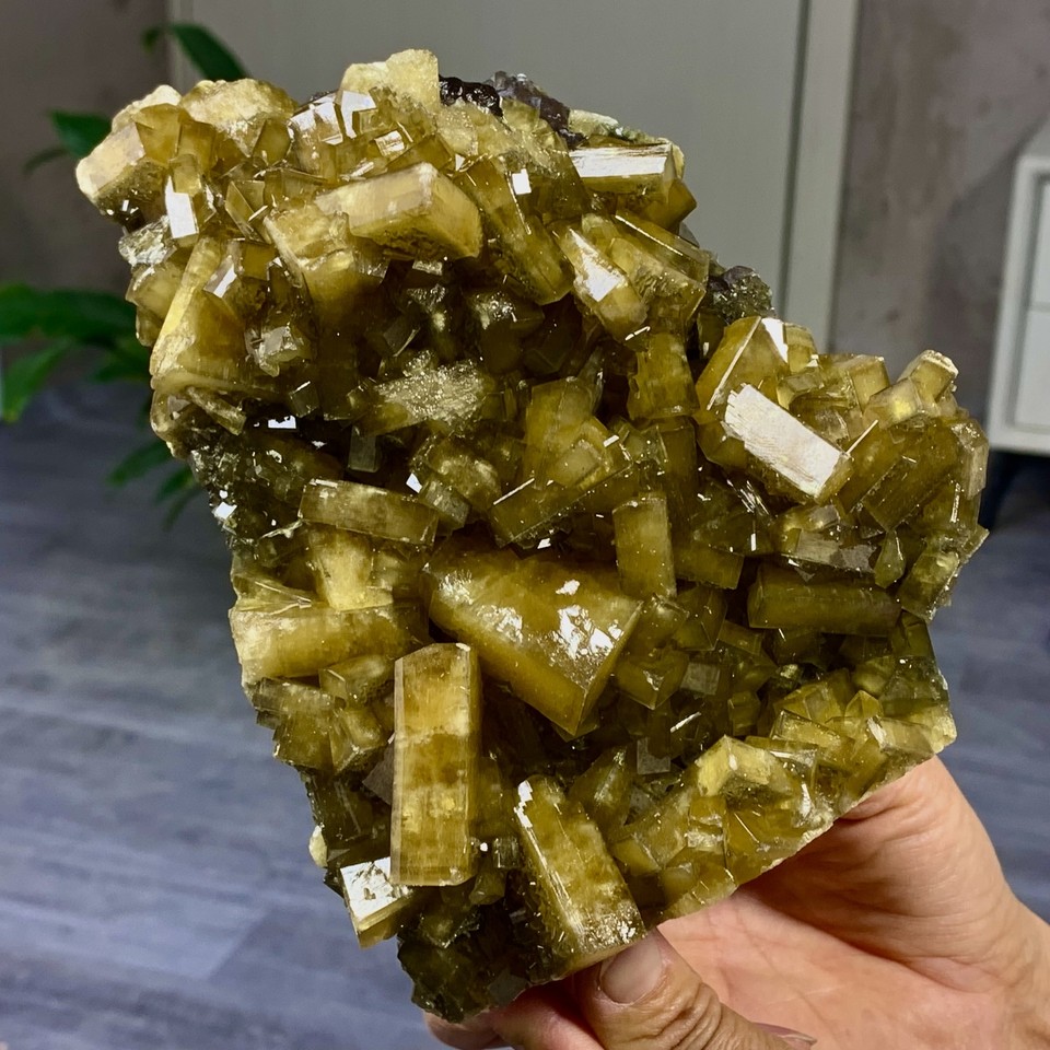 5.24LB Shiny Golden Cuboid Barite Crystal Based on the Purple Spherical ...