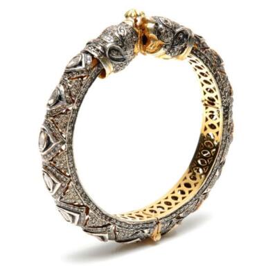 2.85ct Uncut Diamond Vintage Look Bangle Gold Plated 925 Sterling ...