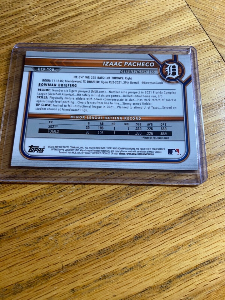 2022 Bowman Chrome Baseball Izaac Pacheco Mojo Refractor #BCP-106 ...